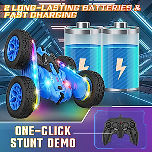 Terucle Remote Control Car, Rc Cars Stunt RC Car Toys New Upgraded Strip Lights and Headlights Car Toys Double-Sided 360° Rotating 4WD Rc Drift Truck for Boys Girls Birthday Gift (Blue)