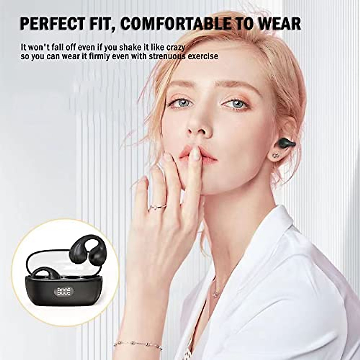 Mudtun Wireless Ear Clip Bone Conduction Headphones Open Ear Earbuds Bluetooth for Windows Android iPhone, Clip On Sport Earbuds Waterproof Outer Headphones for Running Cycling Workout Black