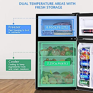COSTWAY Compact Refrigerator, 3.2 cu ft. Unit 2-Door Mini Freezer Cooler Fridge with Reversible Door, Removable Glass Shelves, Mechanical Control, Recessed Handle for Dorm, Office, Apartment (Black)