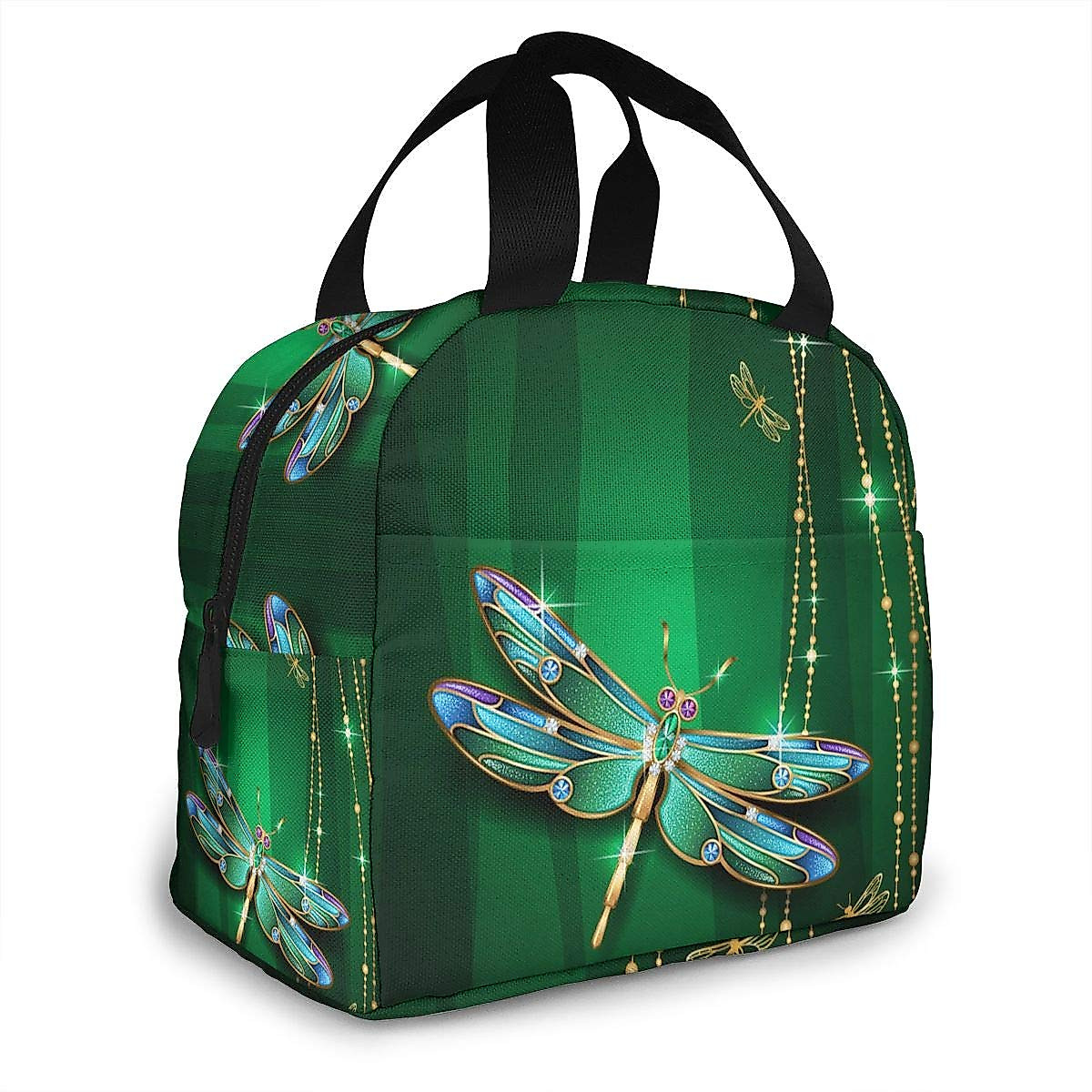 Mount Hour Dragonfly Green Insulated Lunch Box Reusable Cooler Tote Bag Waterproof Lunch Holder Gift for Women & Men Work Picnic or Travel