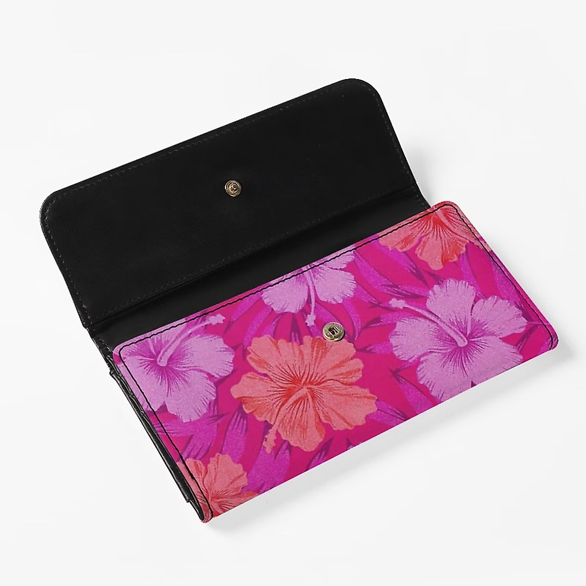 Howilath Womens Hibiscus Flower Wallet Clutch Organizer With Change Pocket, Credit Card Clutch Long Purse for Women - Hot Pink