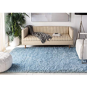 SAFAVIEH Supreme Shag Collection 8' x 10' Light Blue SGS621D Handmade Solid 1.5-inch Thick Area Rug