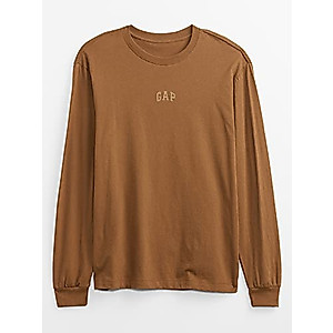 GAP Mens Relaxed Fit Long Sleeve Logo T-Shirt Bright Brown