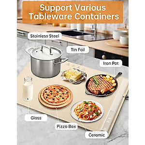 Food Warming Mat, Electric Warming Tray Full Surface for Keep Food Warm, Foldable Heater Food Pad with 3 Temperature Settings, Food Warmer for Parties Buffets Gatherings Holidays Daily Use, White