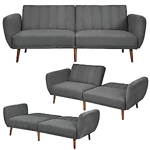 POWERSTONE Futon Sofa Bed - Convertible Sofa Couch Sleeper Foam Cushion Sofa Futon with Armrest and Wooden Legs Home Recliner for Living Room, Apartment 82.5”, Yellow