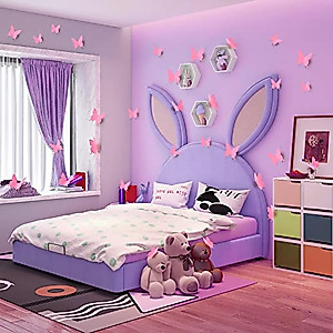 AMMON Butterfly Room Decorations 24 Pcs 3D Wall Decor Pink 3 Sizes Decal for Birthday Party Cake Mural Sticker Removable Room Wall Art Stickers for Kids Nursery Classroom Bedroom Living Room Party Wedding
