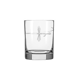 Rolf Glass Fly Fishing Double Old Fashioned Glass 13 ounce Set of 4 | Whiskey Glass Set of 4 | Lead-Free Crystal Glass | Engraved Whiskey Tumbler Glasses | Made in the USA