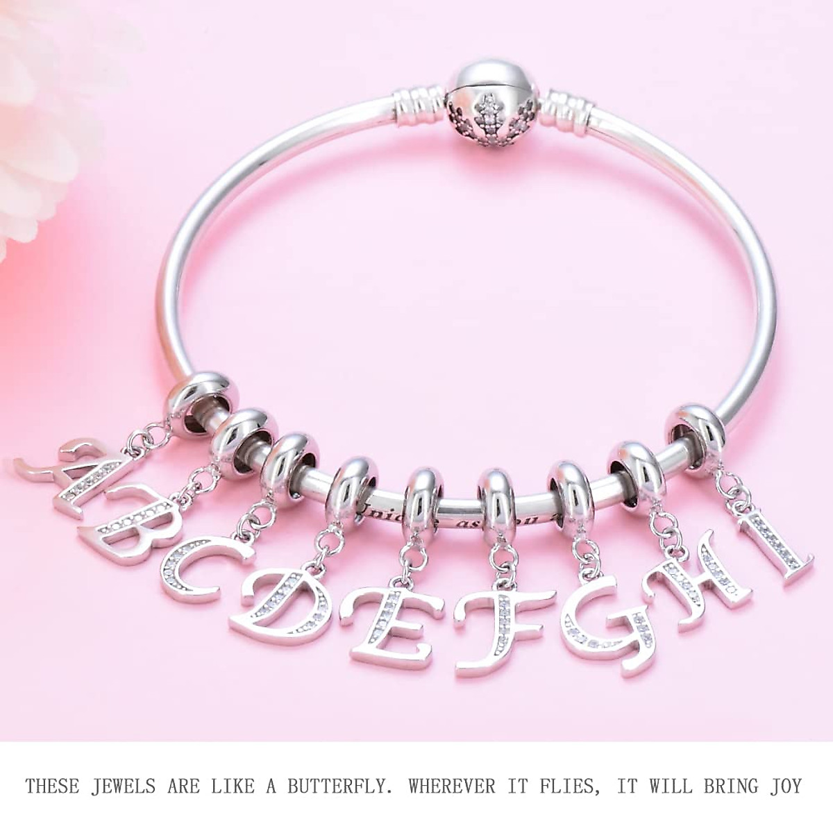 WKLQLQ 925 Sterling Silver Plated Platinum Letter Charm Beads A-Z Initial Charms for Bracelets Compatible With Pandora Bracelet DIY Alphabet Pendant. (Letter A)