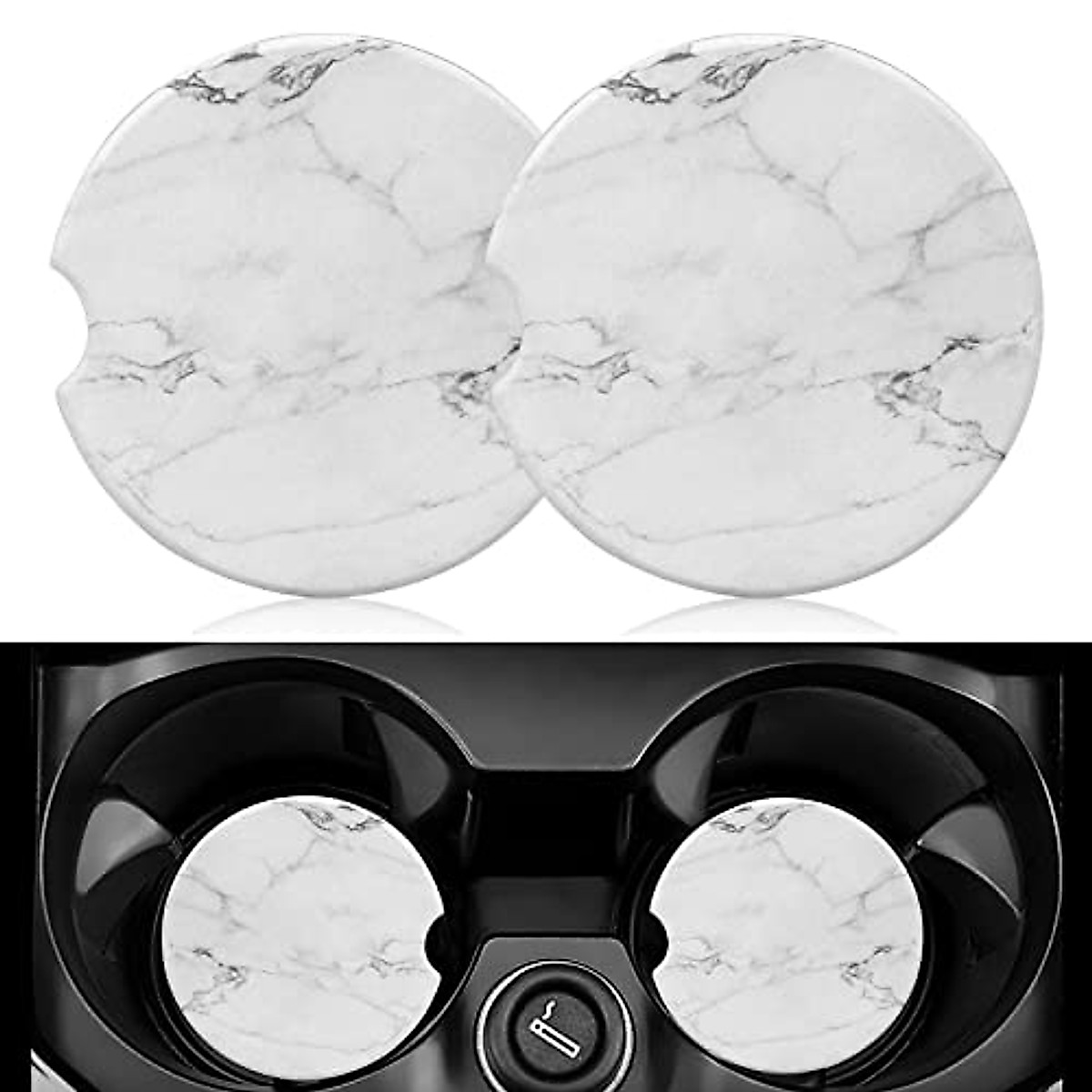 2 Pcs Absorbent Car Coasters White Marble Car Coaster Cup Holder Coasters Thirstystone Ceramic Cupholder Coaster Gray Cute Car Coasters Stone Car Drink Coasters