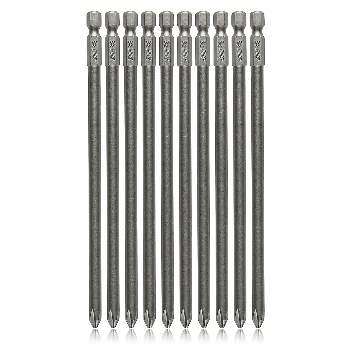 VESTTIO Phillips Cross Slot PH2#2 Long Screwdriver Bit Set 10PCS 1/4 Inch Hex Shank 6 Inch/150 mm Length S2 Steel with Magnetic for Power Screwdriver Drill Impact Driver