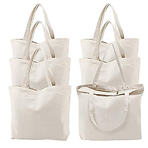 Segarty 6 Packs Canvas Tote Bag with Zipper, 16x15 inch Bags with Handle Reusable Washable Grocery Shopping Bags Plain Bags for Women Teacher Kids DIY Art Crafts Painting Embroidery Decoration