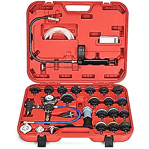 Byroce 28 Piece Radiator Pressure Tester, Automotive Radiator Pressure Test Kit Purge and Refill Kit Set with Carrying Case, Universal Coolant Vacuum Type Leak Checker Cooling System (Red)