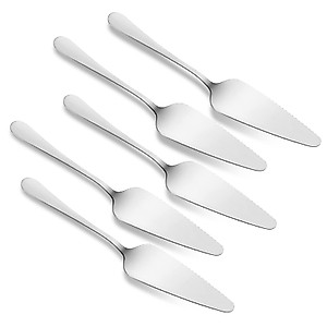 sansheng 5 Pack Stainless Steel Cake Server, Stainless Steel Pie Machine Cake Rack Handle Scraper Slot Pizza Machine Cutting Knife Professional Shovel Server