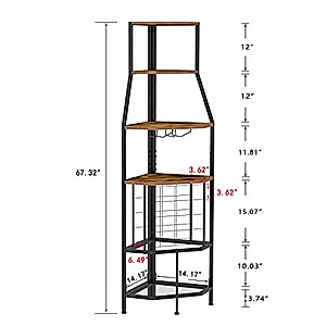 Espelism 5-Tier Corner Wine Rack Freestanding Floor with Glass Holder and Bottles Wine Storage Home Bar Furniture for Home Kitchen Dining Room Industrial Metal and Wooden Corner Shelf