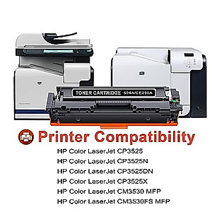 504A Black Toner Cartridge (with Chip), CE250A High Capacity Toner Cartridge, Compatible Replacement for CP3525N CP3525 CP3525X CP3525DN CM3530 MFP CM3530FS MFP Printer.(2 Pack/ Black )
