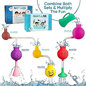 Bath Toys for Toddlers 1-3, Popular Toddler Bath Toys Age 3-4-5 with 3 Unique Water Sprinkling Patterns, Includes Beaker, Tube & Sprinklers - Baby Silicone Suction Toys & Kids Bubble Bath -Patented-