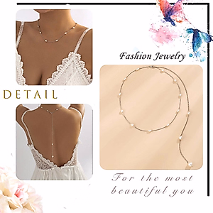 Zeshimb Pearl Back Chain Necklace Long Pearl Chain Drop Y Necklace Sexy Back Body Chain Wedding Bridal Backdrop Necklace Jewelry for Women