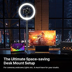 VIJIM Camera Desk Mount Stand, Extendable Up to 125 CM/ 49 Inches, Tabletop C Clamp Light Stand with 360° Ball Head and Phone Grip for DSLR Camera, Ring Light, Panel Light, Gopro, Phone, Webcam