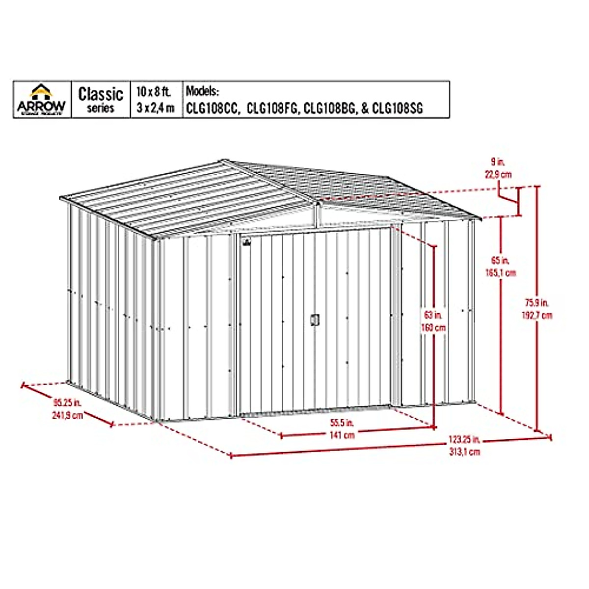 Arrow Shed Classic 10' x 8' Outdoor Padlockable Steel Storage Shed Building