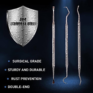 3Pcs Dental Tools, 100% Surgical 304 Stainless Steel Dental Pick, Professional Teeth Cleaning Kit for Home Use, Tartar Plaque Remover for Teeth Dentist Tools, Dental Scaler- with Traveling Case