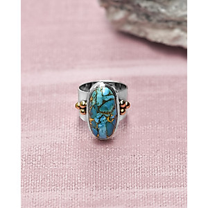 YoTreasure Blue Copper Turquoise Bold Ring .925 Sterling Silver with Brass Accents