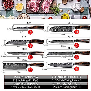 MDHAND Professional Kitchen Chef Knife Set, High-Carbon Stainless Steel Chef Knife Set, Chef Knife, Butcher knife, Bread Knife, 8 Piece Knifes set