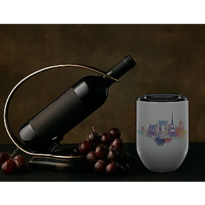 Paris France Gifts and Souvenirs - 12 Oz Insulated Wine Tumbler with Lid - Paris College Graduation Gifts - Unique Drinkware - Europe Long Distance Gifts for Her & Homesick Student Gifts