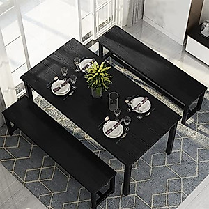 Recaceik 47" Dining Room Table Set with 2 Benches, Kitchen Dining Table Set for 4 Persons, Space Saving Kitchen Table and Chair Set for Dining Room, Small Space, Breakfast Nook(Black)