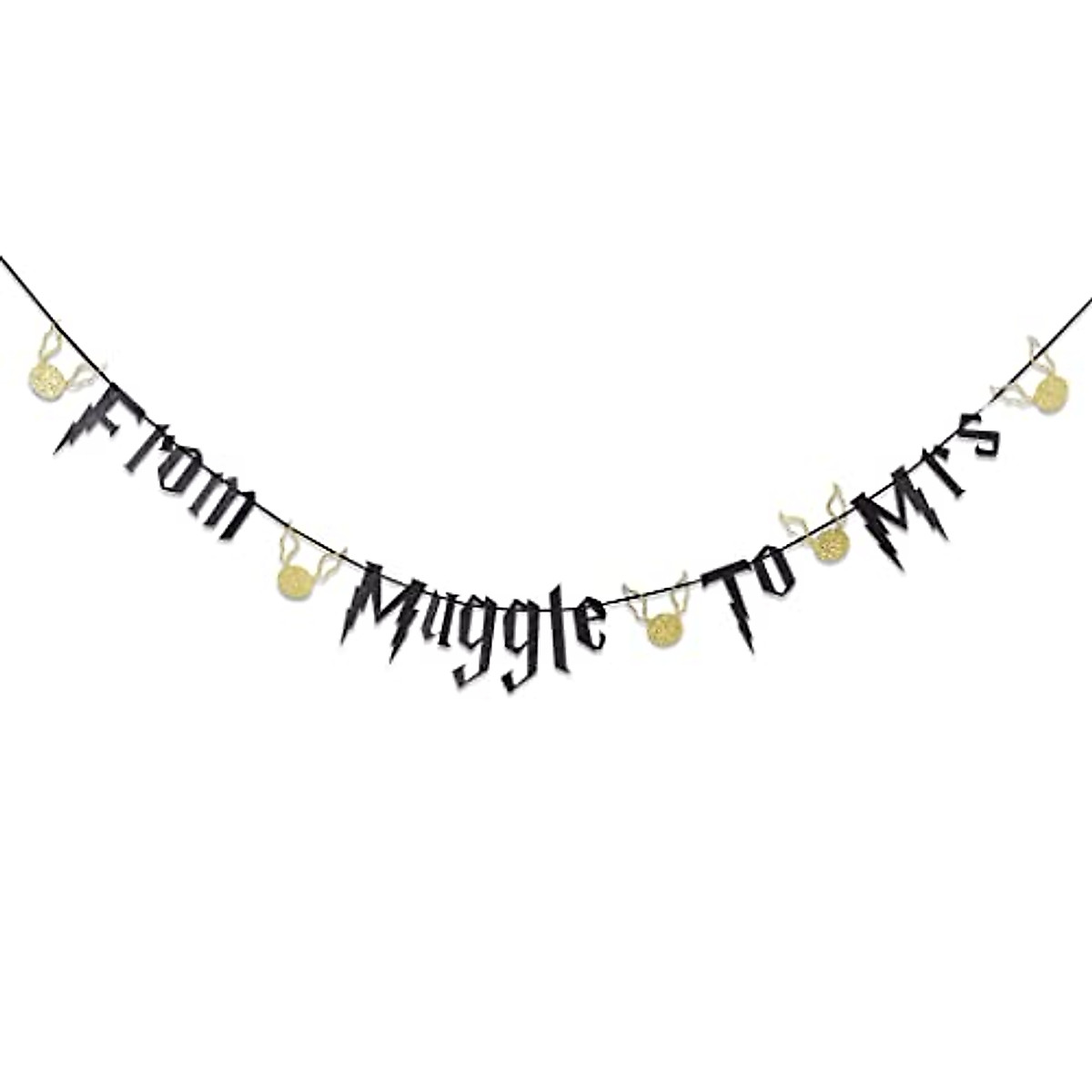 From Muggle To Mrs banner-Harry Potter Theme Bachelor Party Supplies,Bridal Shower Bachelor Decorations, Black Glitter Wizard Garland, Bachelor Girl Photo Props