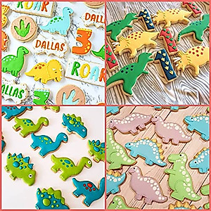 KAISHANE Dinosaur Cookie Cutters Set, 5 PCS Dinosaur Biscut Cutters Set Stainless Steel with Soft PVC Edge for Baking Fondant Cake Molds
