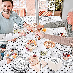 Tanlade 200 Pieces Disco Party Supplies Tableware Set Disco Ball Dinner Plates Napkins Forks for 70s 80s 90s Disco Birthday Rock Roll Dance Music Party 50 Guests (Silver)