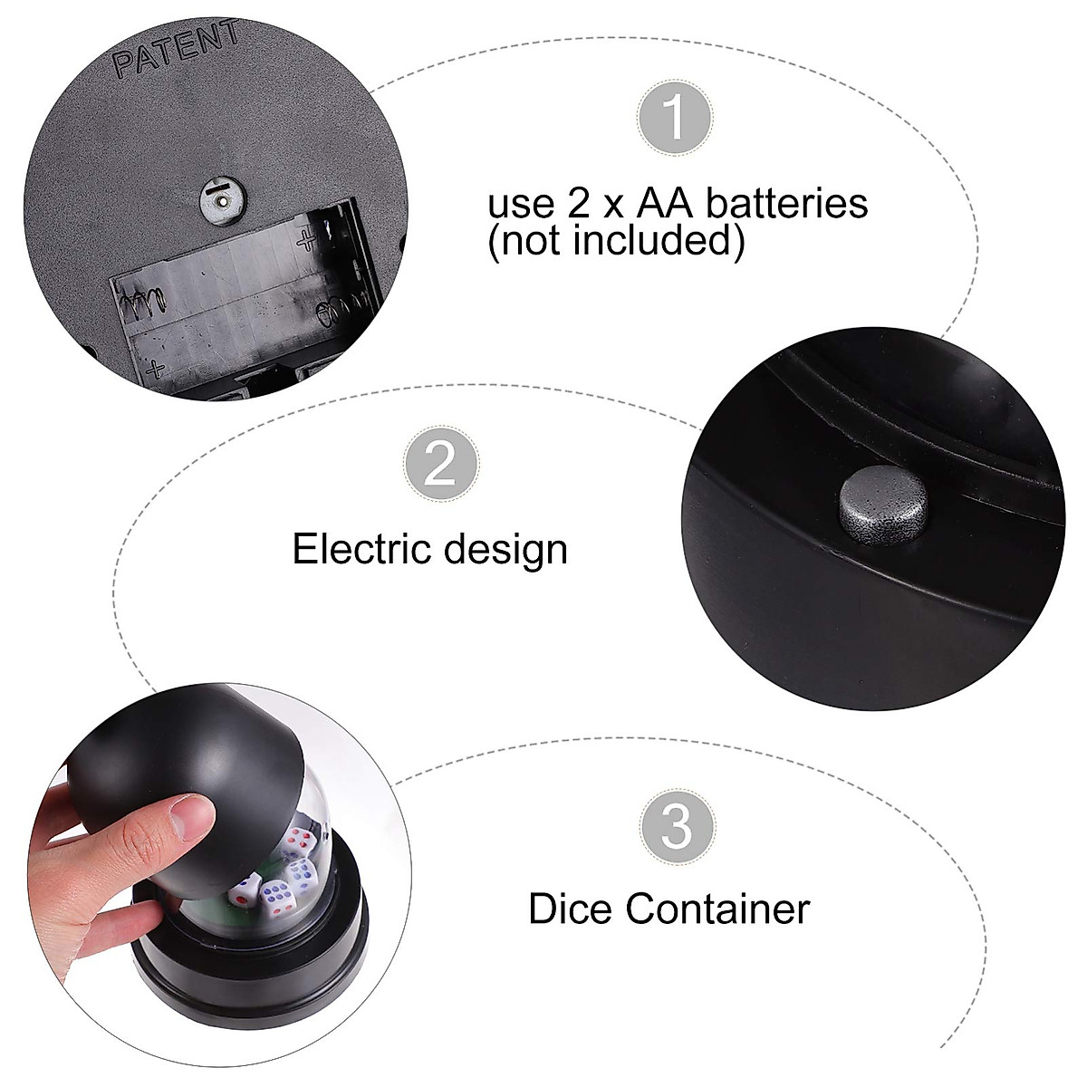 jojofuny Automatic Transparent Plastic Electrical Dice Cup with 5 Dice Transparent Plastic Cover Electrical Shaking Dice Roller Cup Set for KTV Pub Bar Party Game No Battery Black