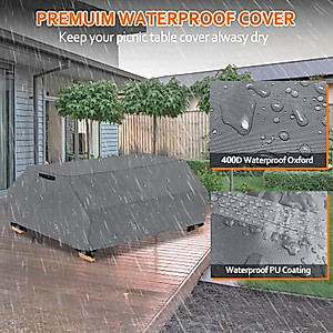 STARTWO Waterproof Picnic Table Cover Outdoor Patio Table Bench Covers for 6 ft Picnic Table Bench Set Windproof 70 / 72 Inch,Grey