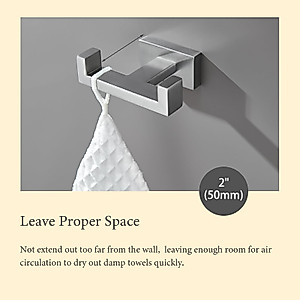 Suyar Double Bath Towel Hook, SUS304 Stainless Steel Double Robe Hook, Bathroom Kitchen Towel Hanger, Hand Towel Holder for Wall, Brushed Nickel