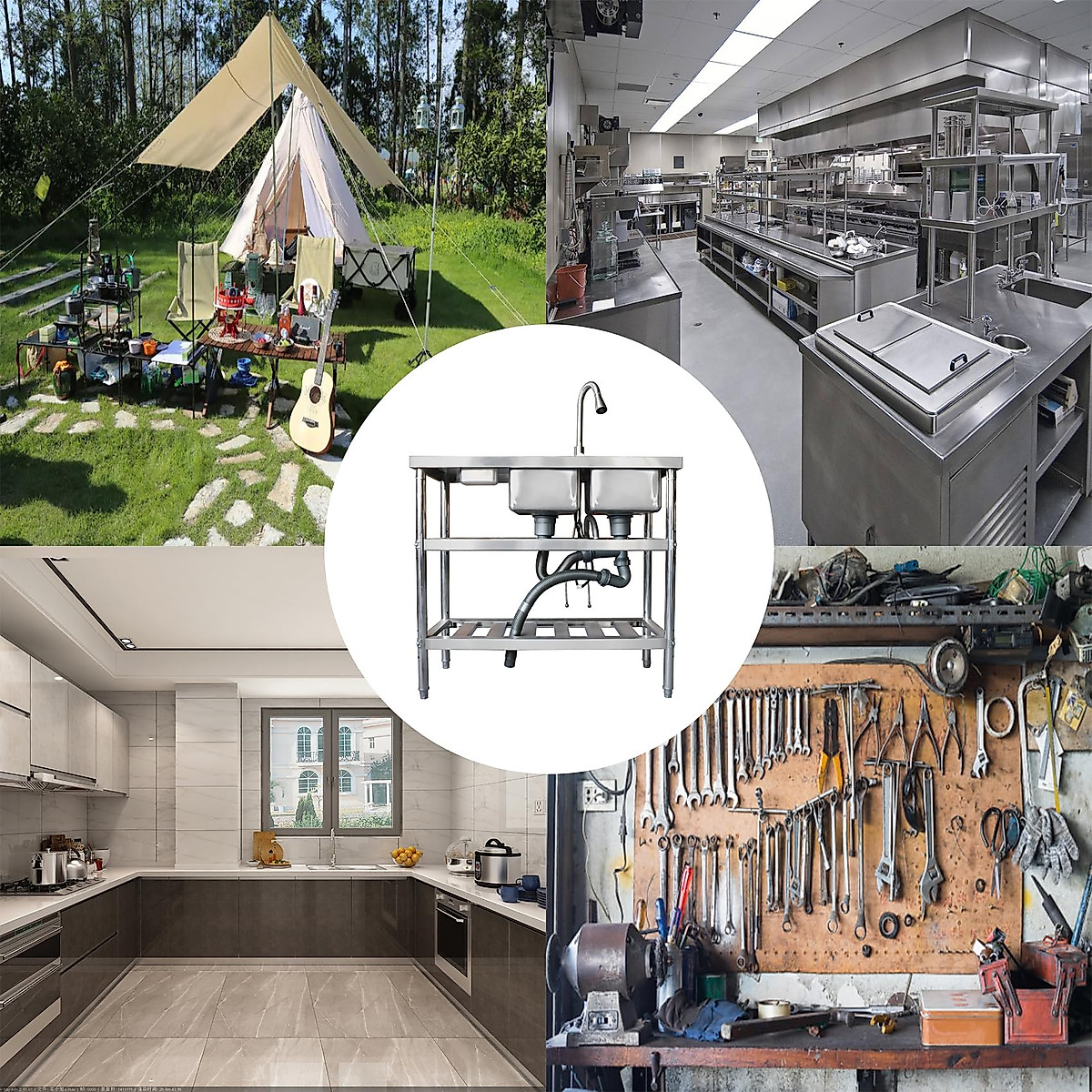 304 Stainless Steel Utility Sink Station - Left-Hand Operating Platform, 47.2 * 19.7 * 35.3 Inch Free Standing Commercial Grade Sink for Outdoor and Indoor Use - NSF Certified