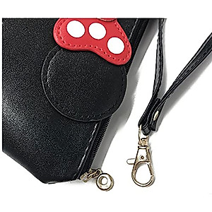 HORNO Cute Portable Cosmetic bag,Leather Travel Makeup Handbag with Zipper for Women Girls (Black)