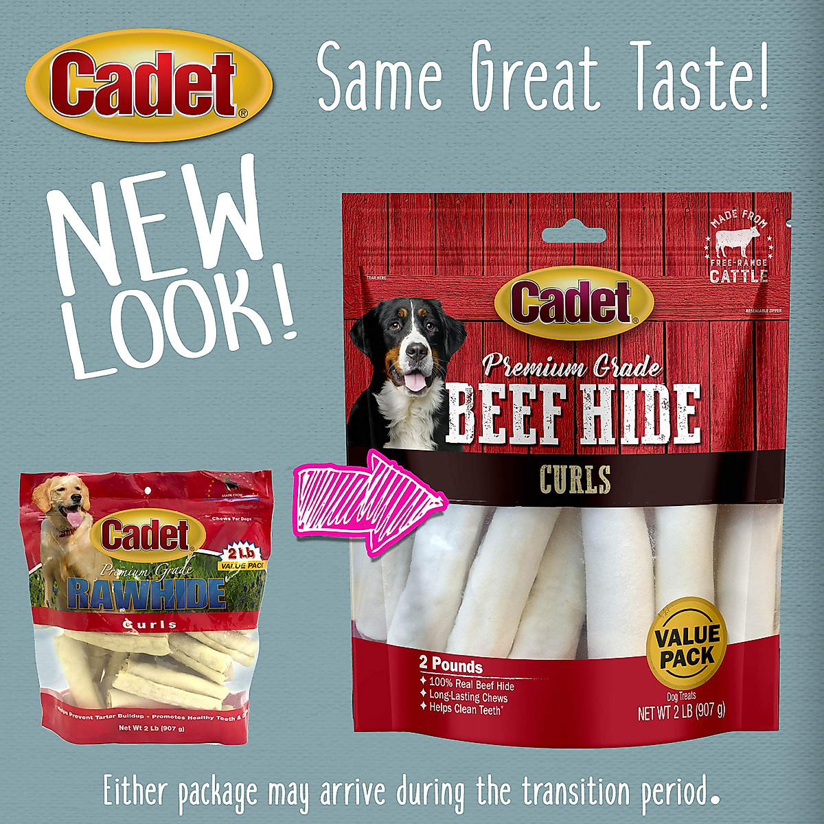Cadet Premium Grade Beef Hide for Dogs, Long Lasting Rawhide Chips, Single Ingedient Dog Chews, Beef Hide Flavor (2 Pound)