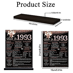 Vlipoeasn 30th Birthday Anniversary Table Decoration 1993 Poster for Women, Rose Gold Back in 1993 Acrylic Table Sign with Wooden Stand, 30 Year Old Birthday Party Centerpieces Gift Supplies