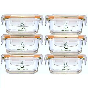 Sage Spoonfuls Glass Baby Food Containers with Lids - 6 Pack, 4 oz Baby Food Jars, Durable & Leakproof, Freezer Storage, Reusable Small Glass Baby Food Containers, Microwave & Dishwasher Friendly
