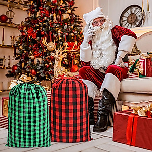 HRX Package 2pcs Cotton Santa Bags, 27.5x19inch Large Fabric Drawstring Christmas Gift Bags, Holiday Gift Wrap with Gift Tag for Presents