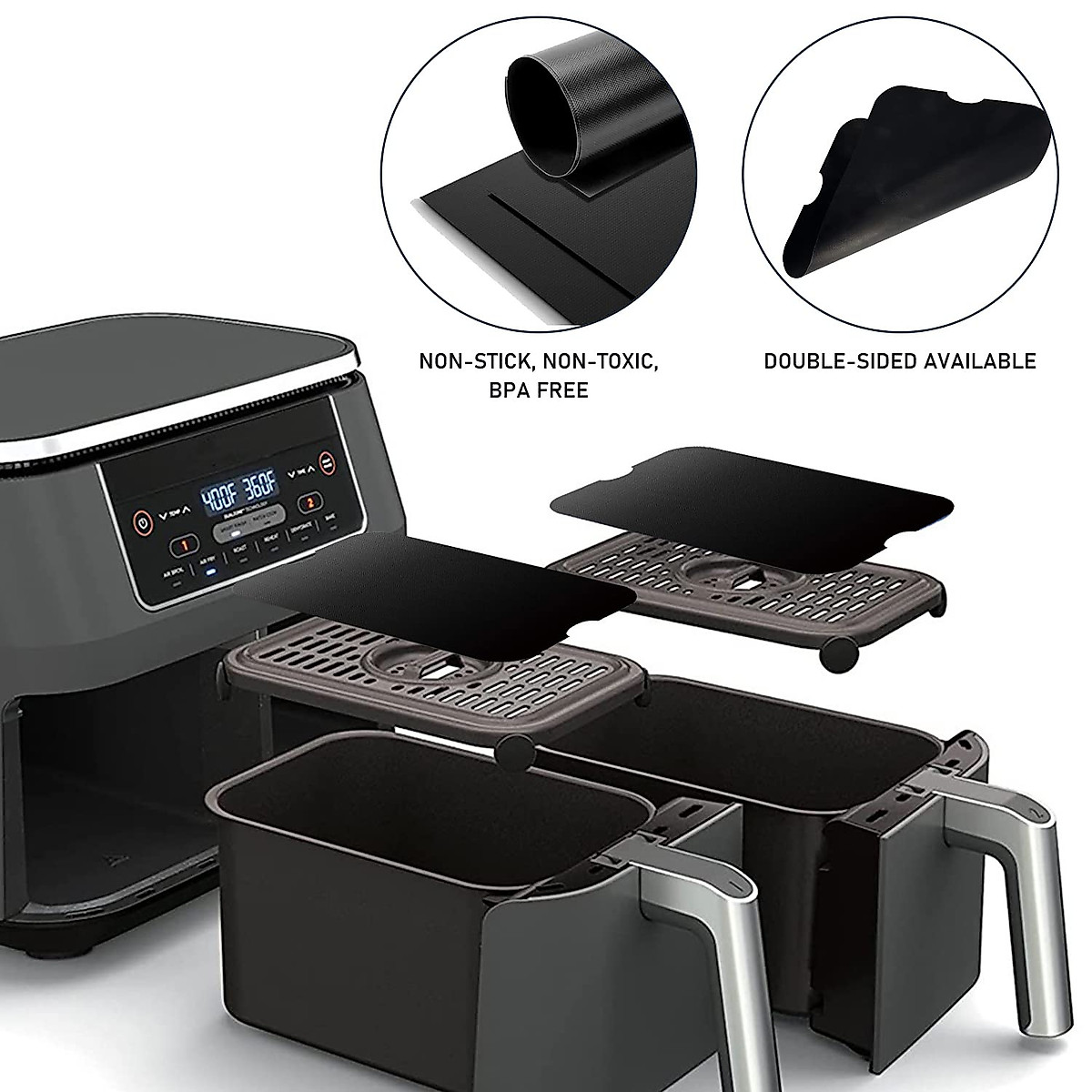 Air Fryer Liners, Reusable Air Fryer Mats 4 Pack, Premium Air Fryer Accessories, Non Stick, Easy Clean - 7.6 X 11.67" Square
