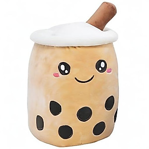 MMguai 14 inch Cute Big Boba Tea Plush Soft Hugging Pillow,Large Brown Pearl Milk Tea Stuffed Animals Toy for Girls Boys Birthday,Christmas