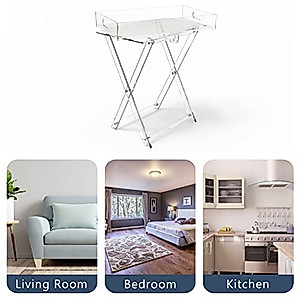 CRYSFLOA TV Tray with Removable Tray Acrylic Folding TV Tray Table Foldable Furniture Modern Small Desk Acrylic Serving Tray Top for Living Room, Bed Room, Kitchen Serving Table with Storage