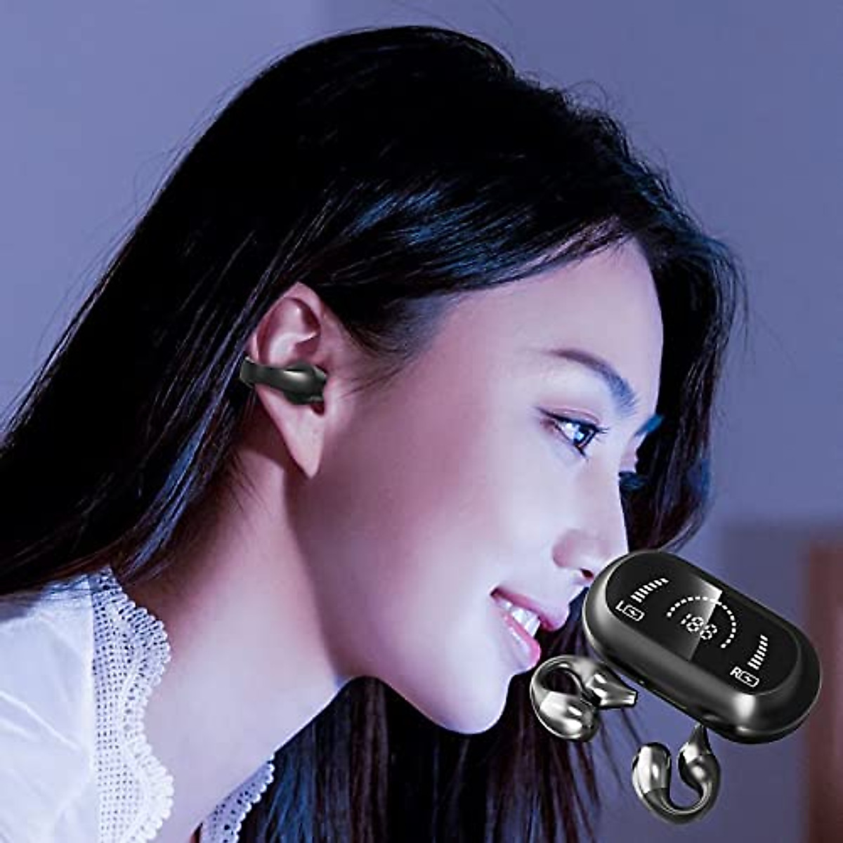 Wireless Earbuds, Clip-on Bluetooth Earbuds 5.2 Headphones with Smart-Touch, Immersive Premium Sound Wireless Earphones for Sports, Sleeping, in Ear Bluetooth with Built-in Mic Cool Stuff (Black)