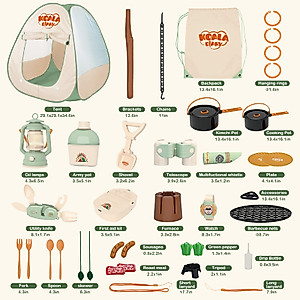 deAO Kids Camping Toys Set with Play Tent,23 PCS Outdoor Pretend Camping Toys with Light & Spray for Kids Boys Girls Age 3 4 5 6, Include Kids Camping Tent,Pot and Dish