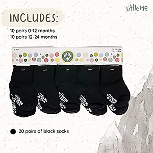 Little Me baby girls Solid Color Pack Newborn Infant Toddler Unisex Socks, Black, 0-24 Months US