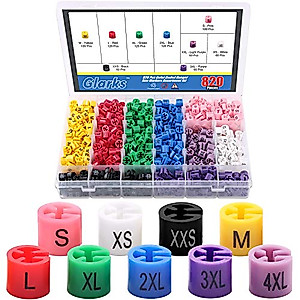 Glarks 820Pcs 9 Colors『XXS - 4XL』Colored Hanger Sizer Garment Size Markers Color Coded Size Clips Assortment Set Fit for 2-4mm Hanger Hook Used for Wire Hangers