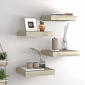 YUHI-HQYD Floating Wall Shelves,Wall Shelves for Living Room,Earthy Room Decor,Shelves for Wall Storage,Invisible mounting System,for Kitchen,Bedroom,Living Room, 4 pcs Oak 9.1"x9.3"x1.5" MDF