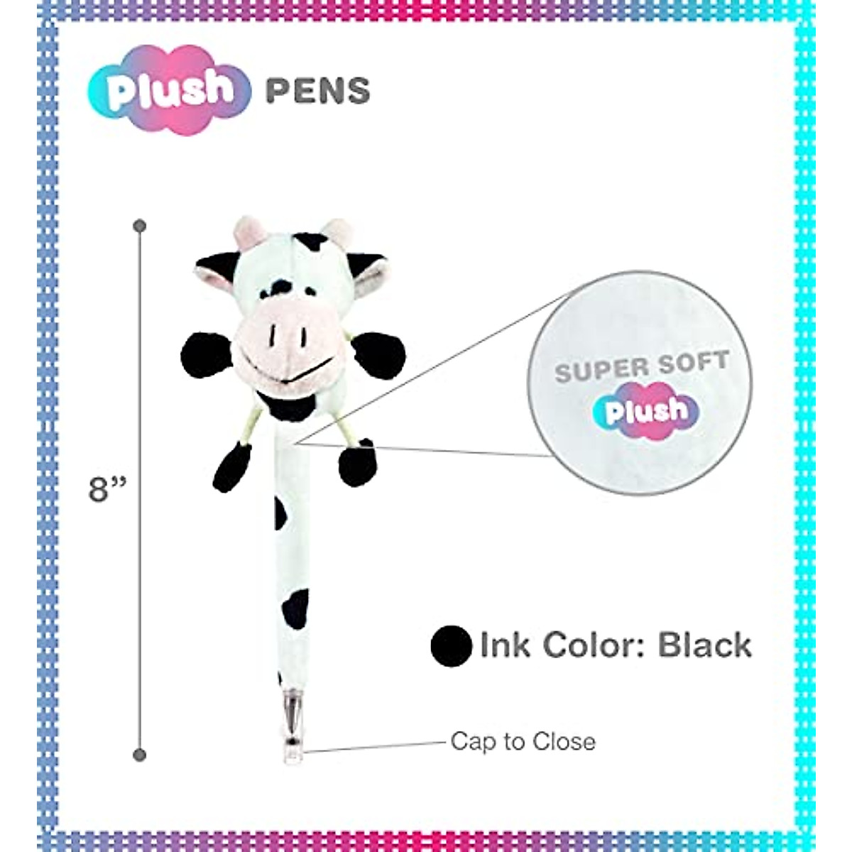 DolliBu White Cow Plush Pen - Cute & Soft Farm Life Stuffed Animal Ballpoint Novelty Pen Toy, Writing Pen Instrument For Cool Stationery School & Office Desk Decor Accessories for Kids & Adults