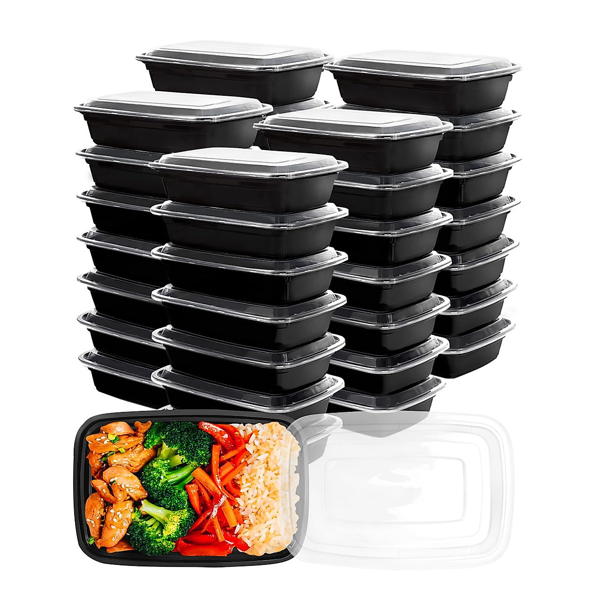 Lzerking Meal Prep Containers - 60 Pack 32oz Reusable Food Storage Containers with Lids, Extra-Thick, Disposable Bento Box, BPA-Free, Microwave, Freezer, and Dishwasher Safe